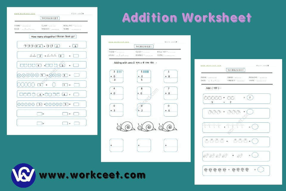 Class KG Math जोड़ ( Addition ) Download Free PDF - WORKCEET