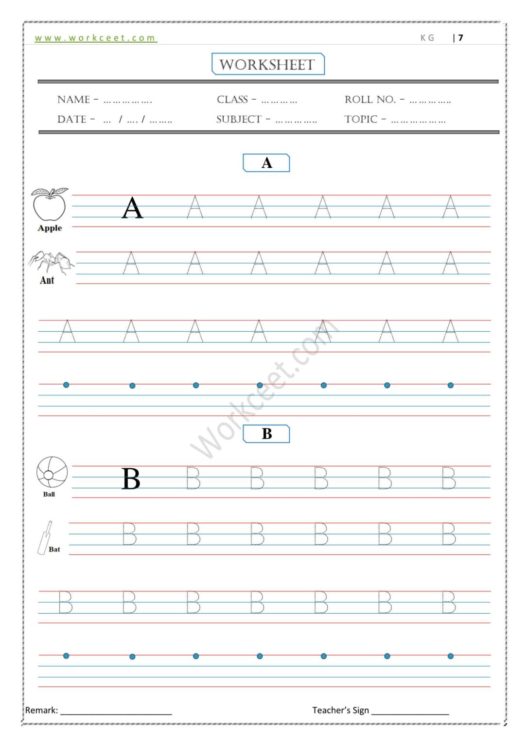 Download PDF Traceable Worksheet English- Alphabets A to Z