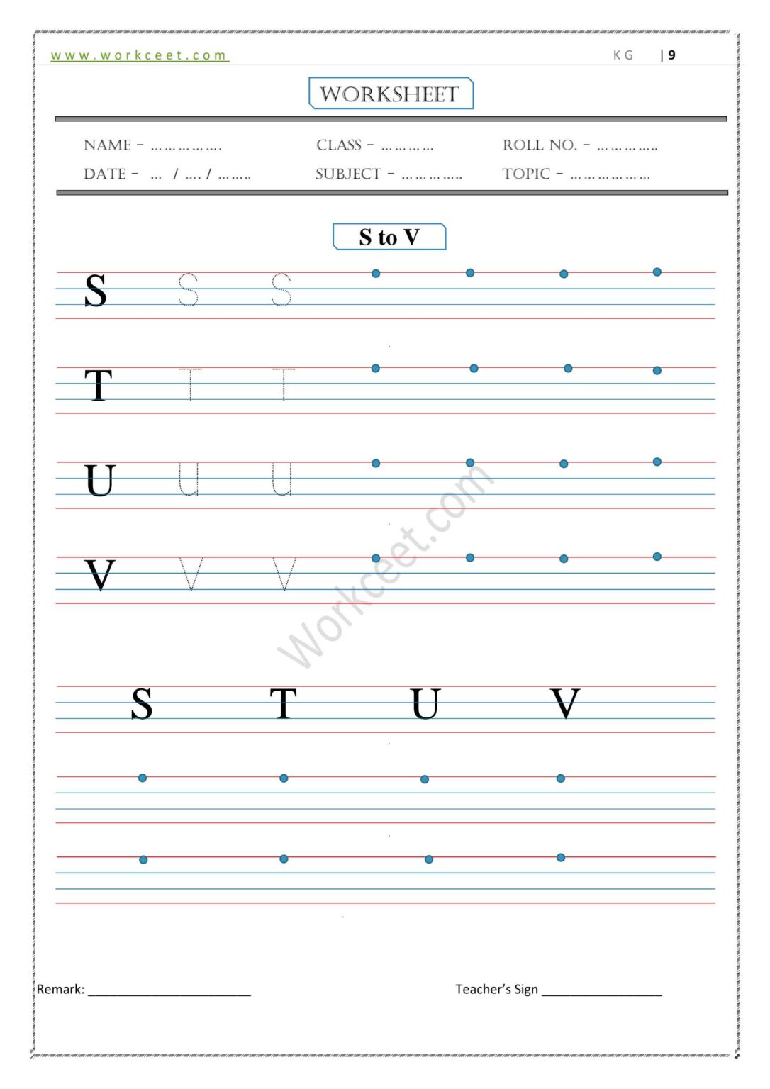 Class KG English- Alphabets Download PDF Worksheet Traceable - WORKCEET