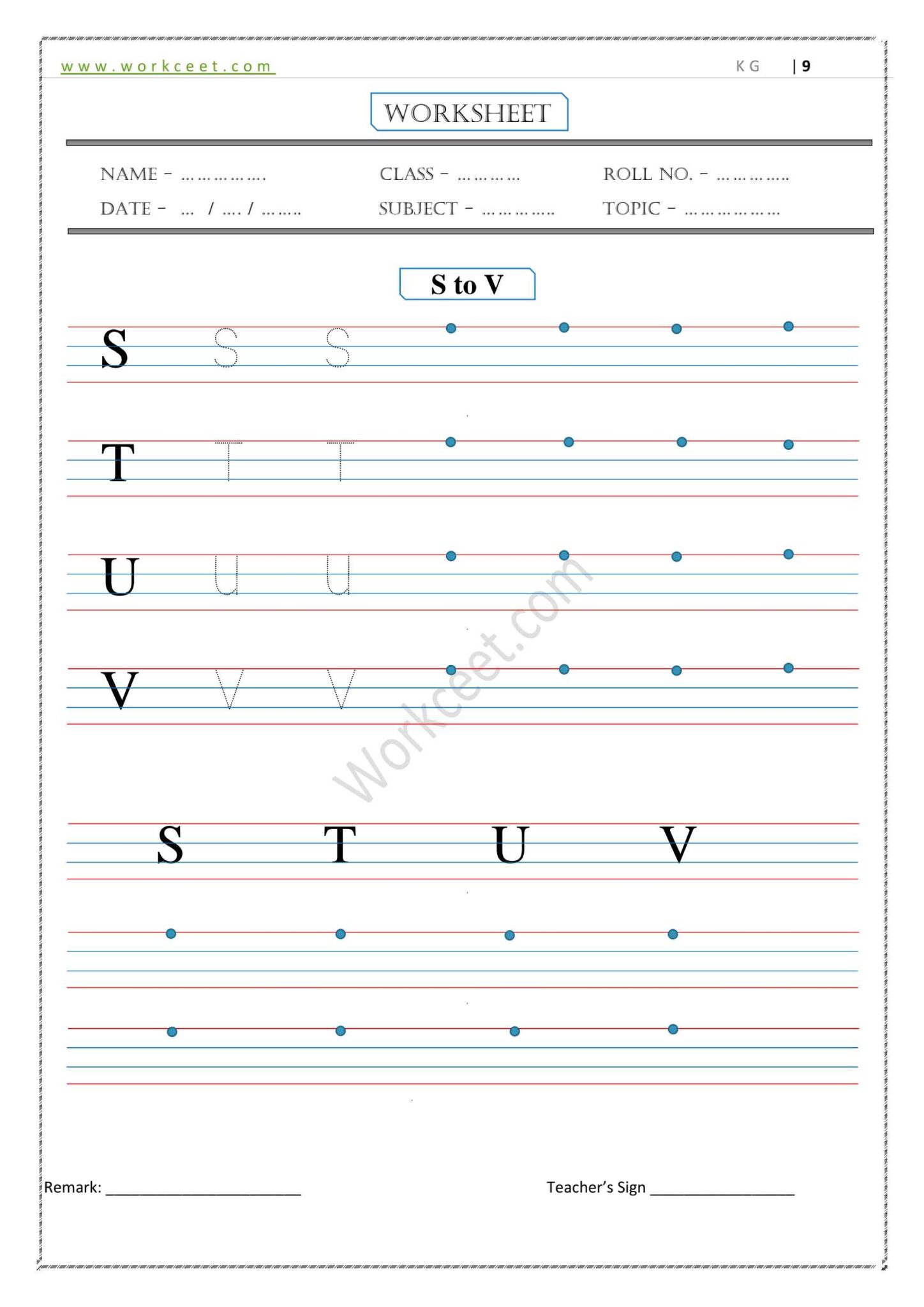 Class KG English- Alphabets Download PDF Worksheet Traceable - WORKCEET