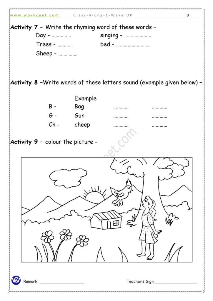 Download PDF Worksheet Class 4th Wake Up! NCERT/CBSE