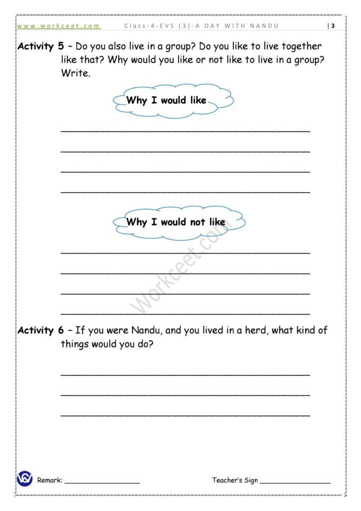 Worksheet Download PDF 4th EVS A Day With Nandu NCERT
